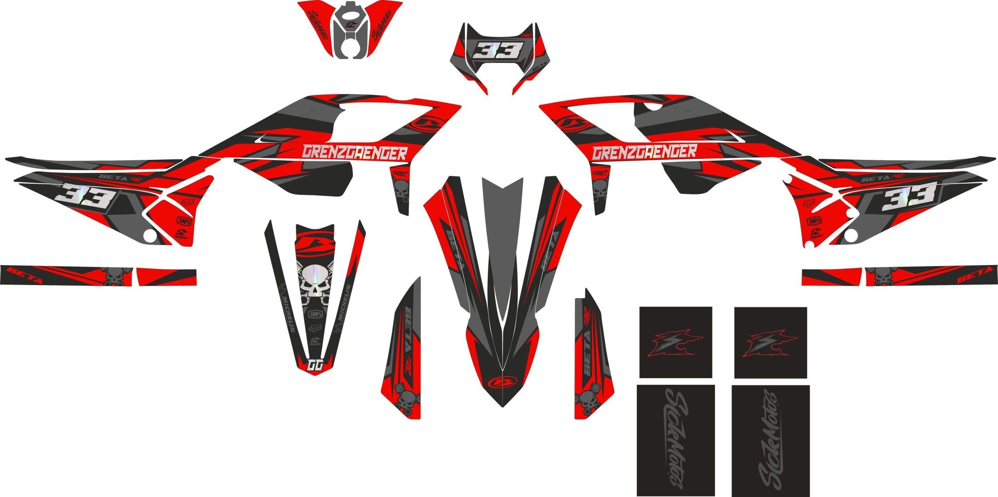 SickMotos Styles Graphics KIT Red Edition Holo Chrome Beta RR 125 LC E ...